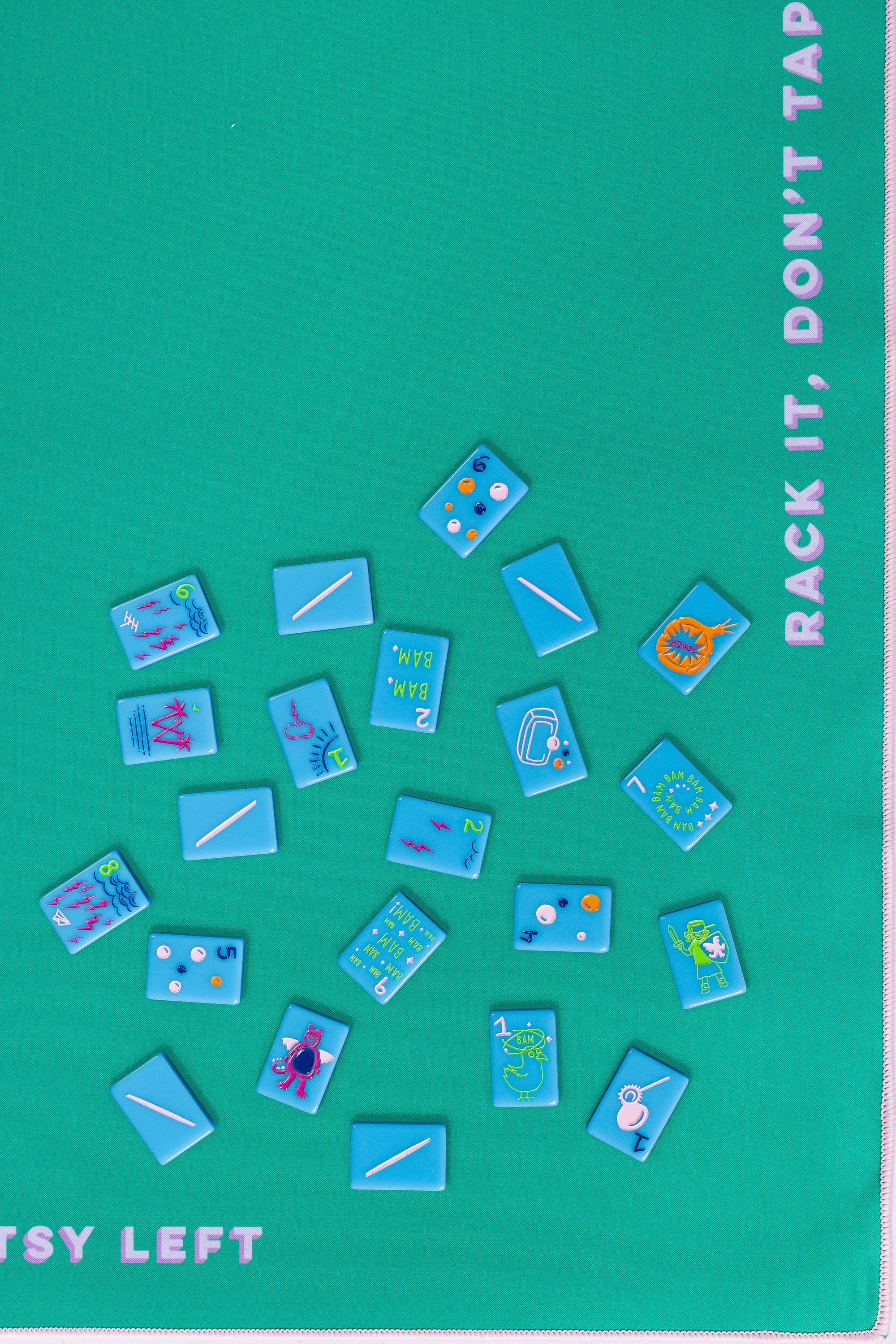 Jade green saying game mat paired mahjong tiles– The Mahjong Line