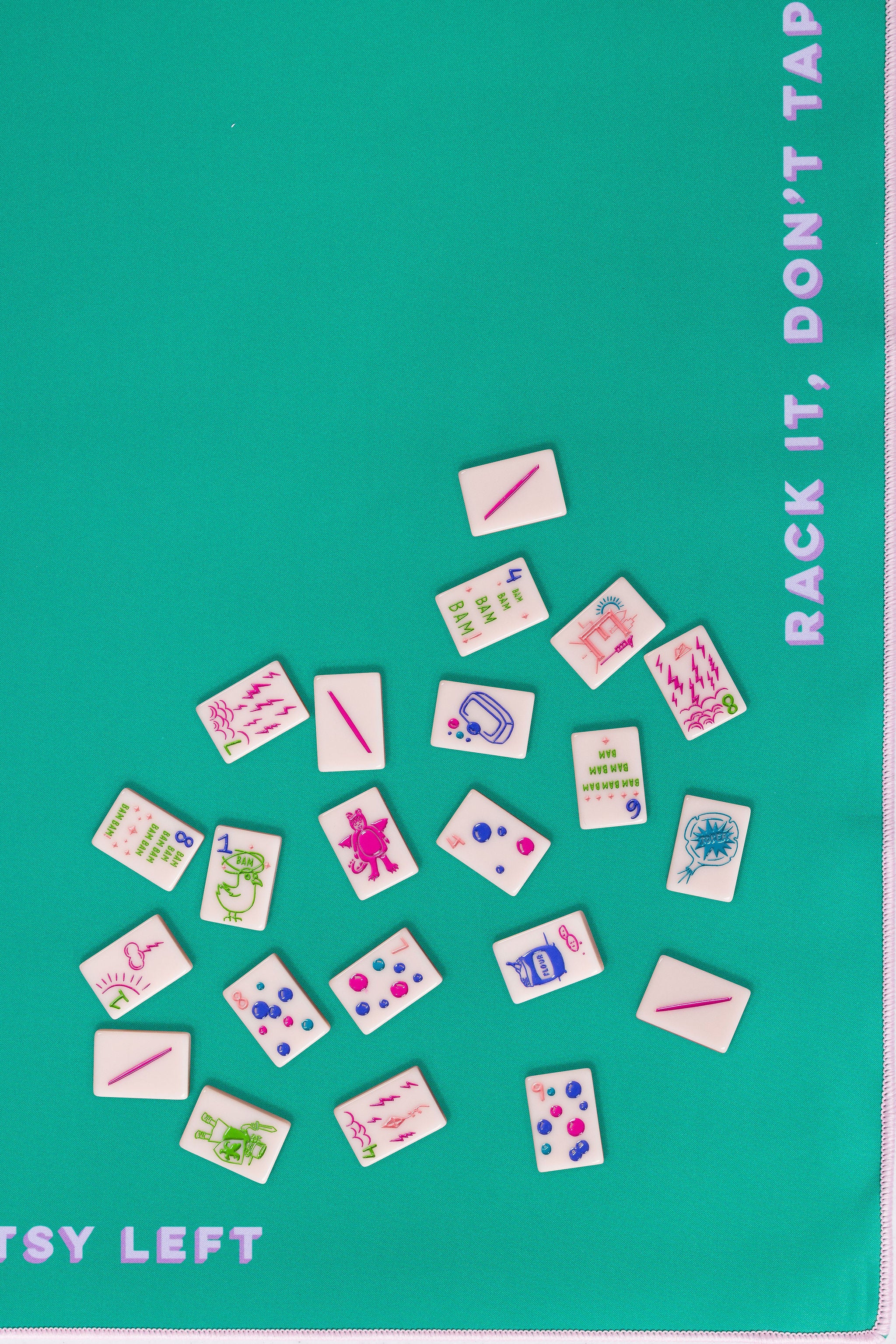 Jade green saying game mat paired mahjong tiles– The Mahjong Line