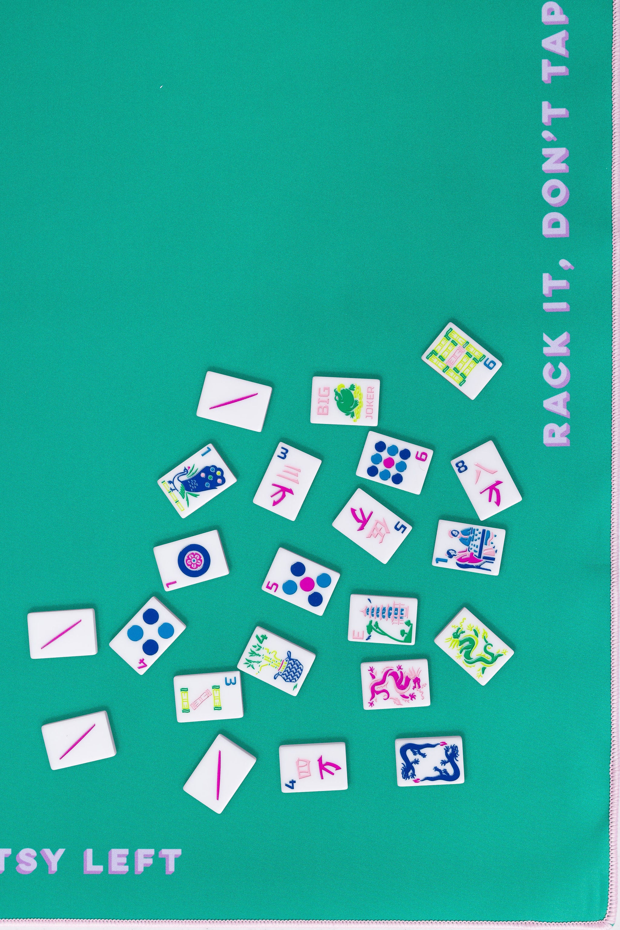 Jade green saying game mat paired mahjong tiles– The Mahjong Line