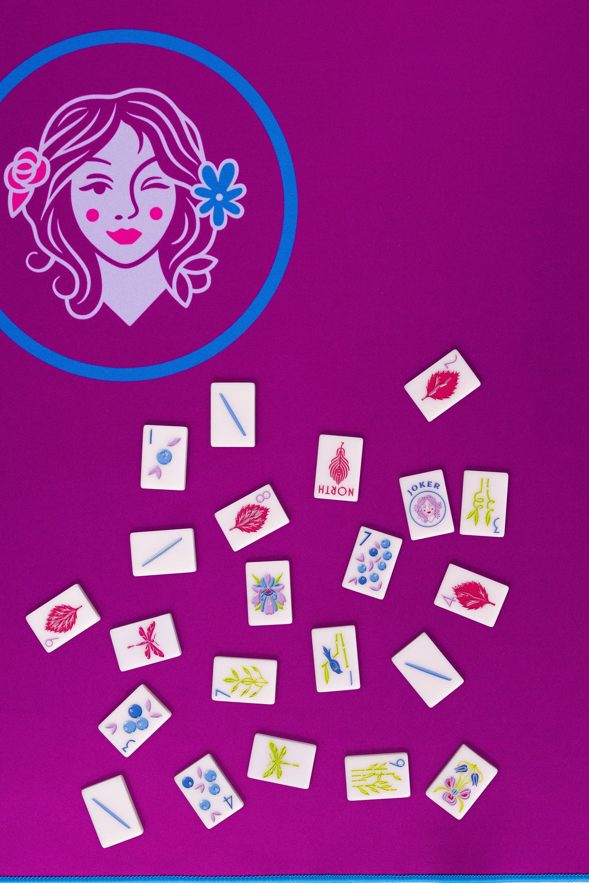 Magenta game mat paired with mahjong tiles– The Mahjong Line