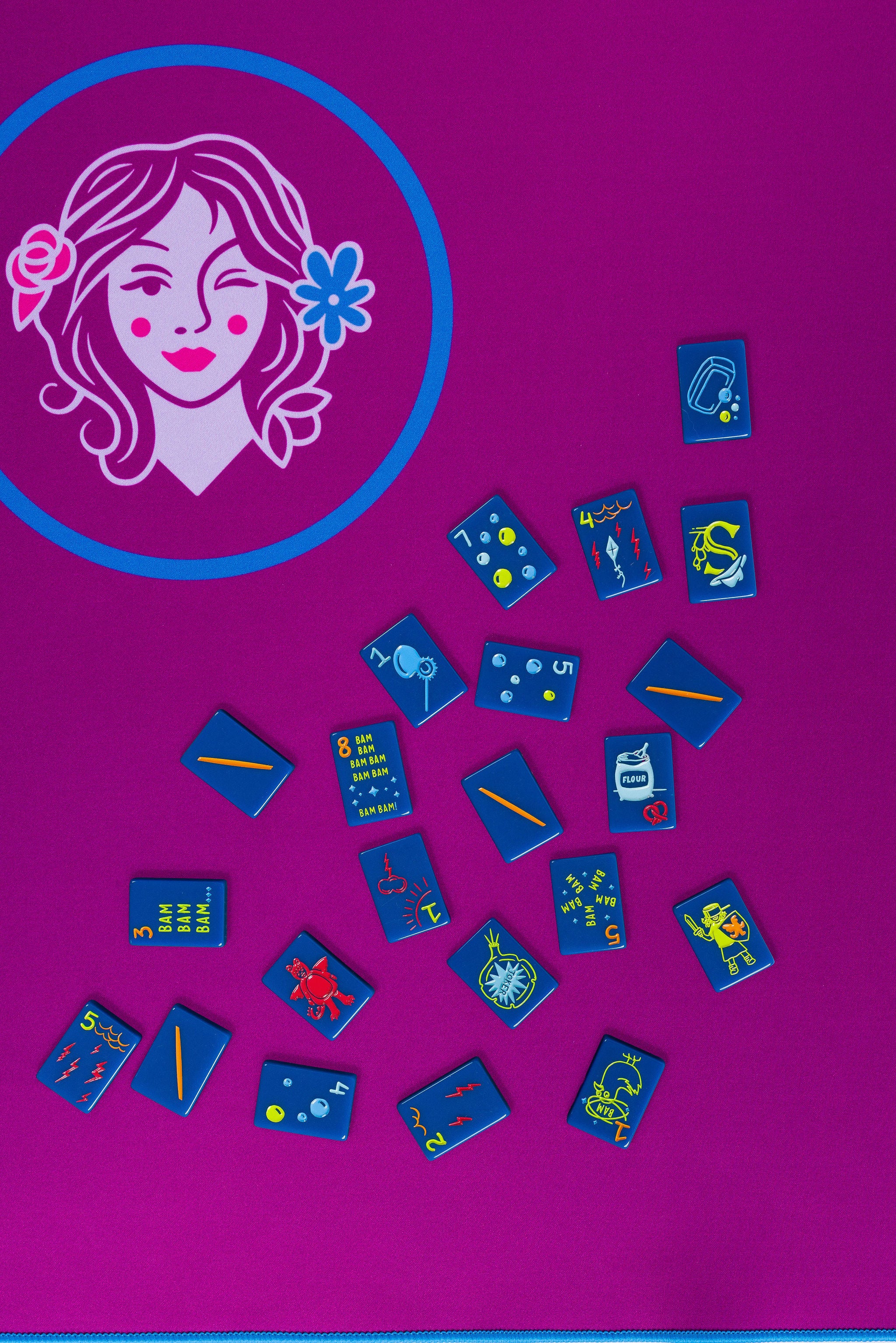 Magenta game mat paired with mahjong tiles– The Mahjong Line