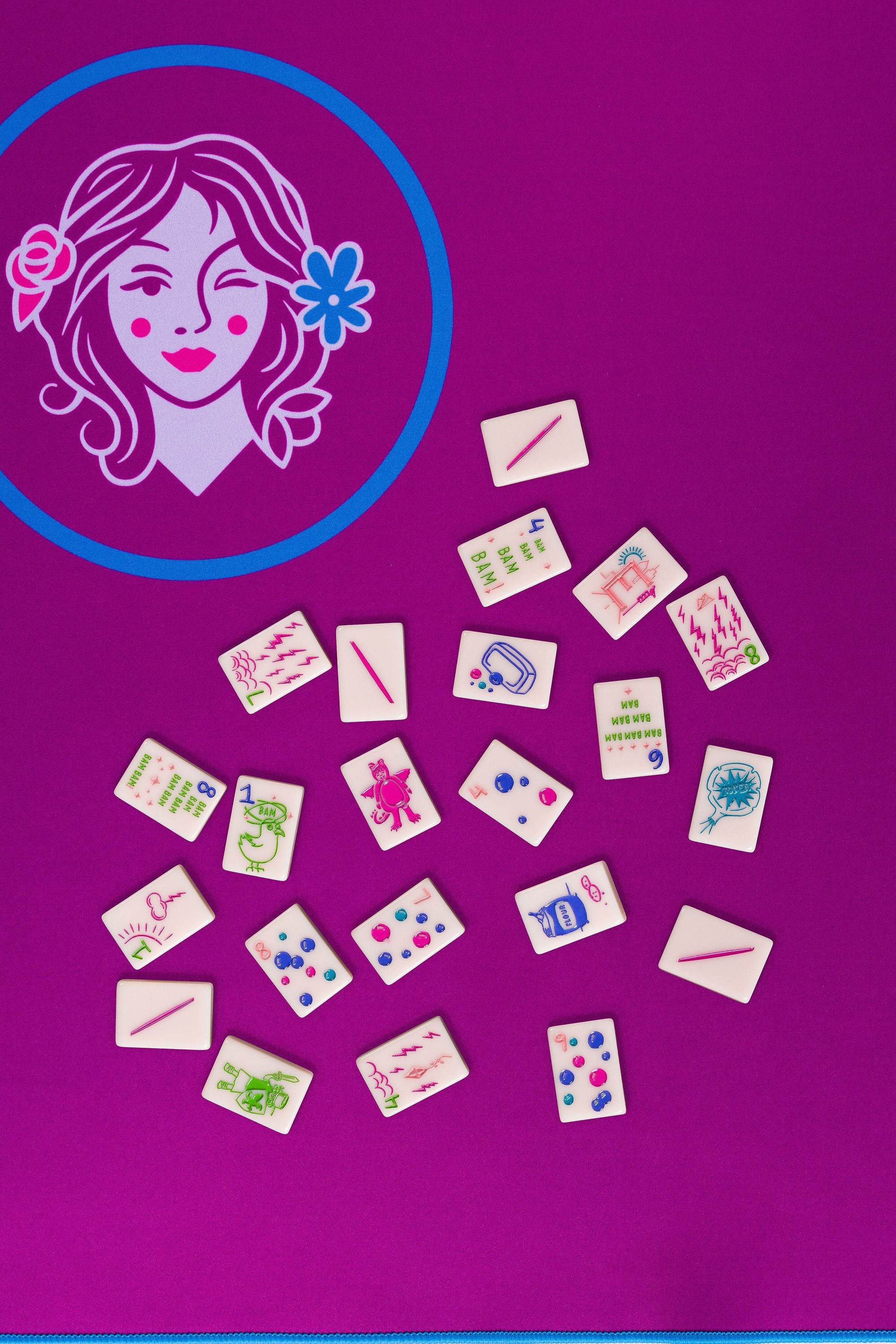 Magenta game mat paired with mahjong tiles– The Mahjong Line