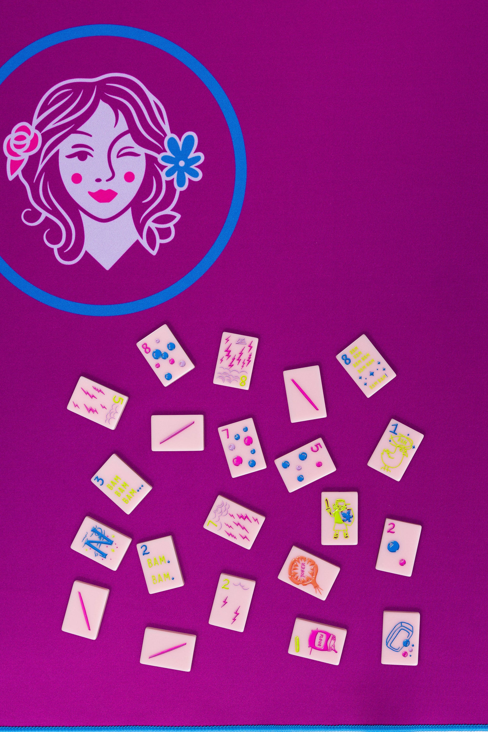 Magenta game mat paired with mahjong tiles– The Mahjong Line