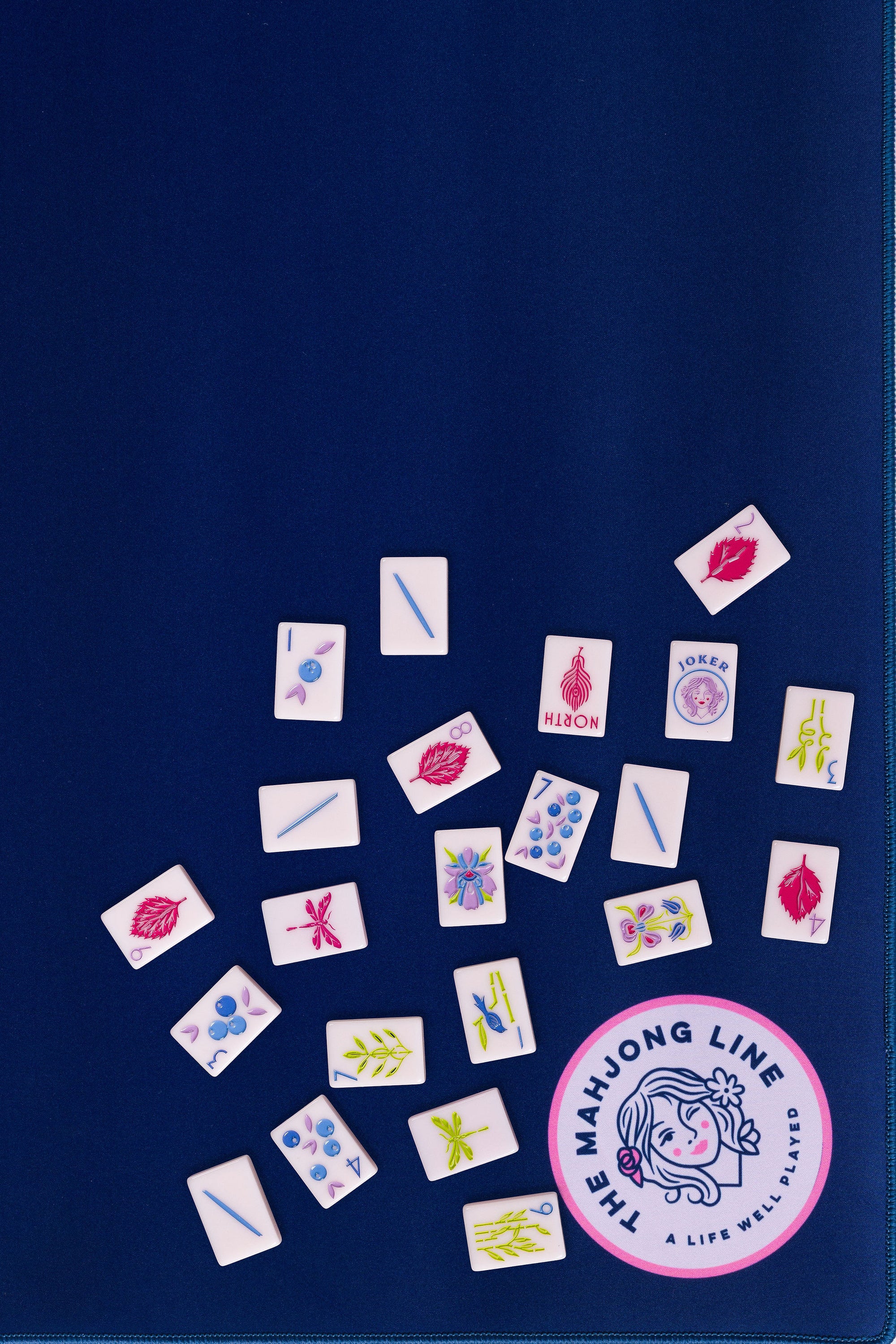 Navy game mat paired with mahjong tiles– The Mahjong Line