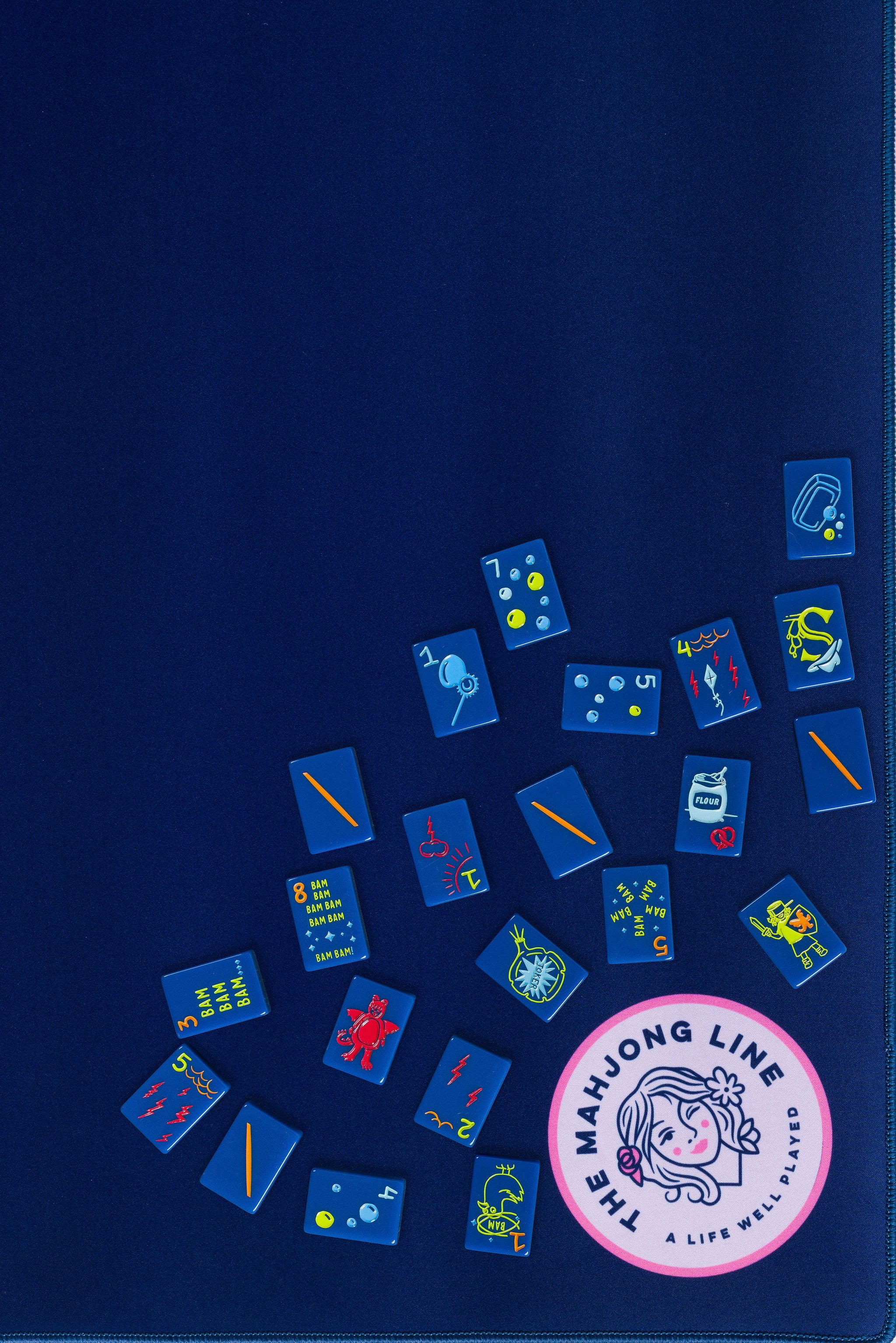 Navy game mat paired with mahjong tiles– The Mahjong Line