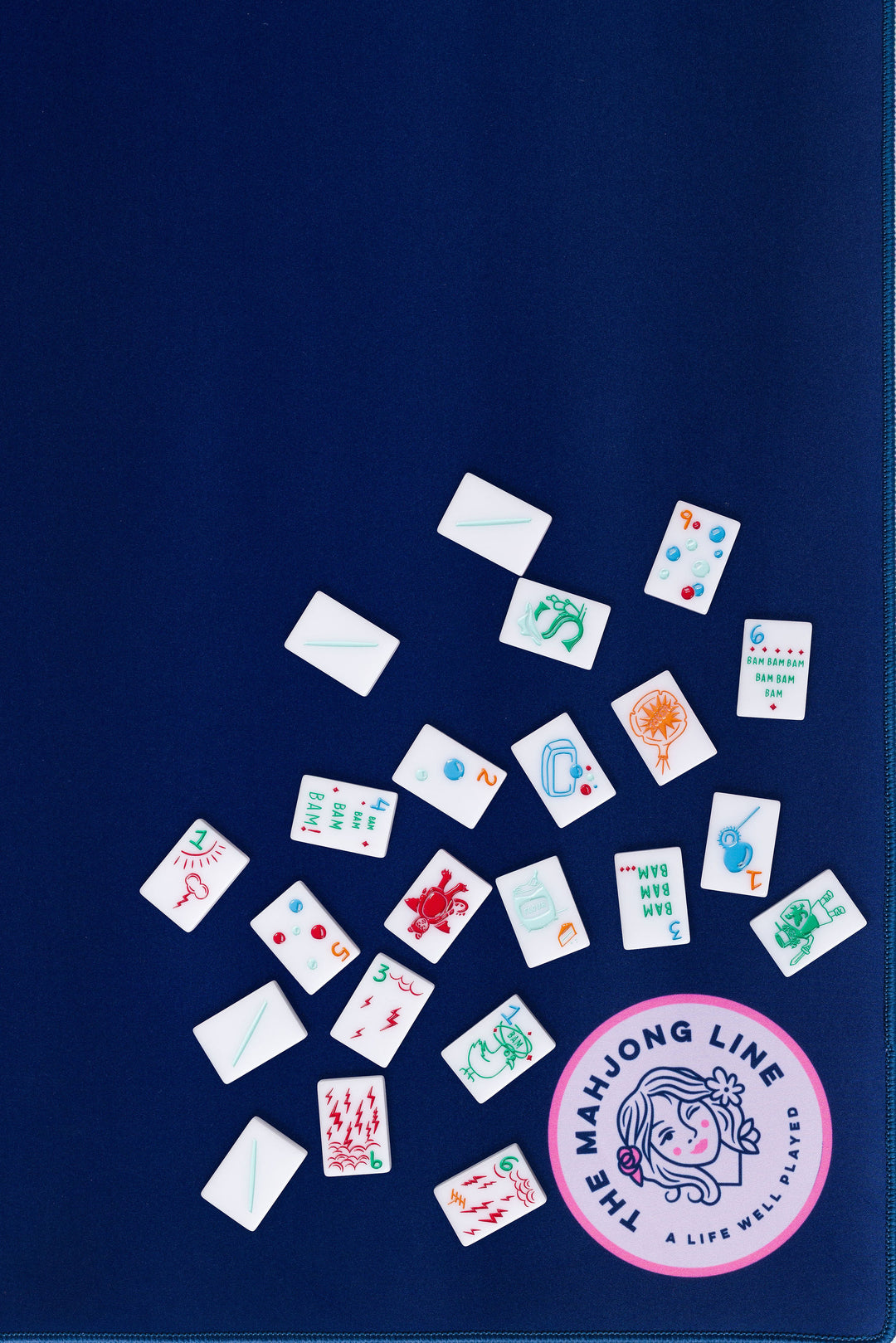 Navy game mat paired with mahjong tiles– The Mahjong Line