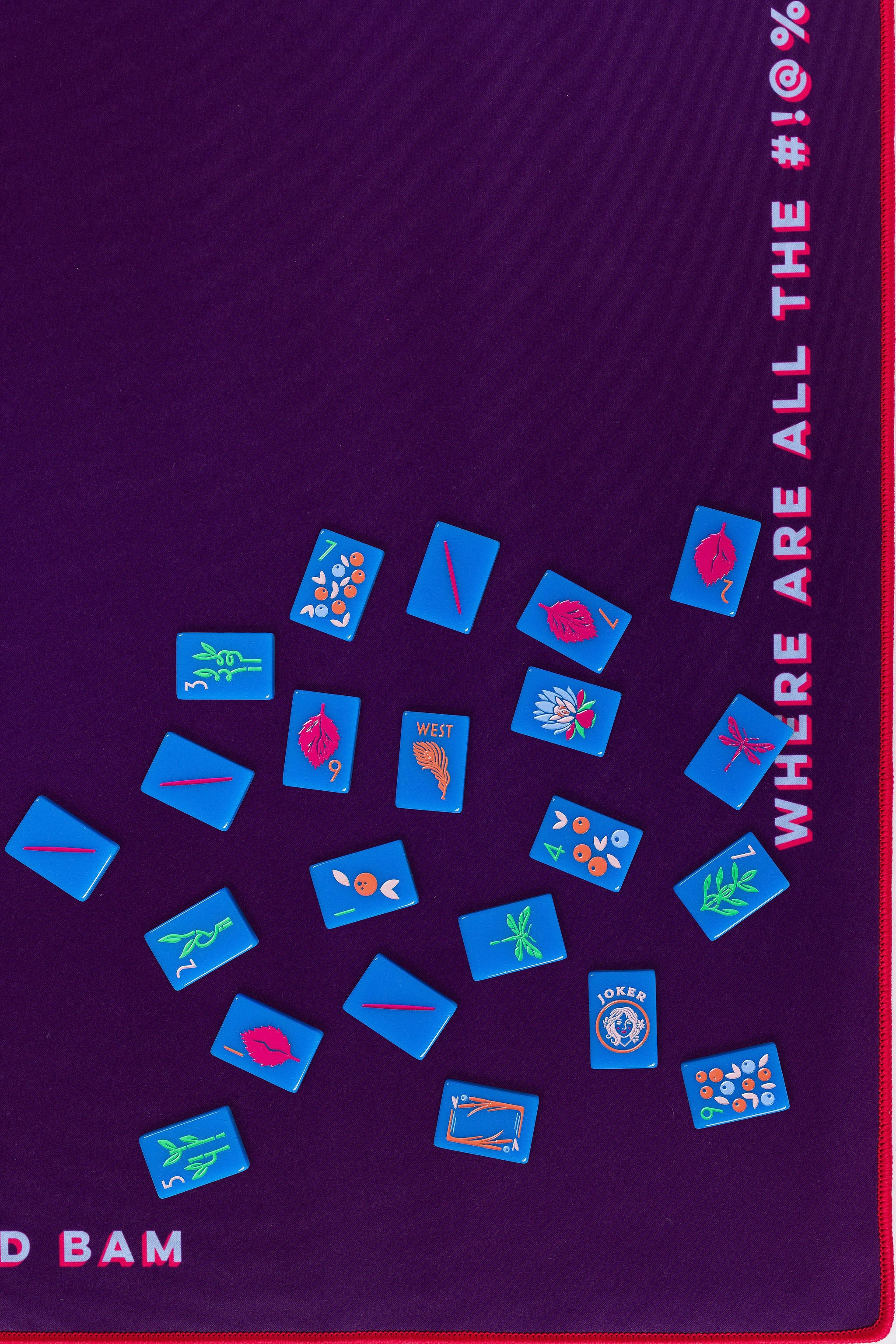Plum saying game mat paired with mahjong tiles– The Mahjong Line