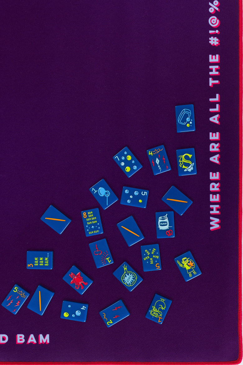Plum saying game mat paired with mahjong tiles– The Mahjong Line