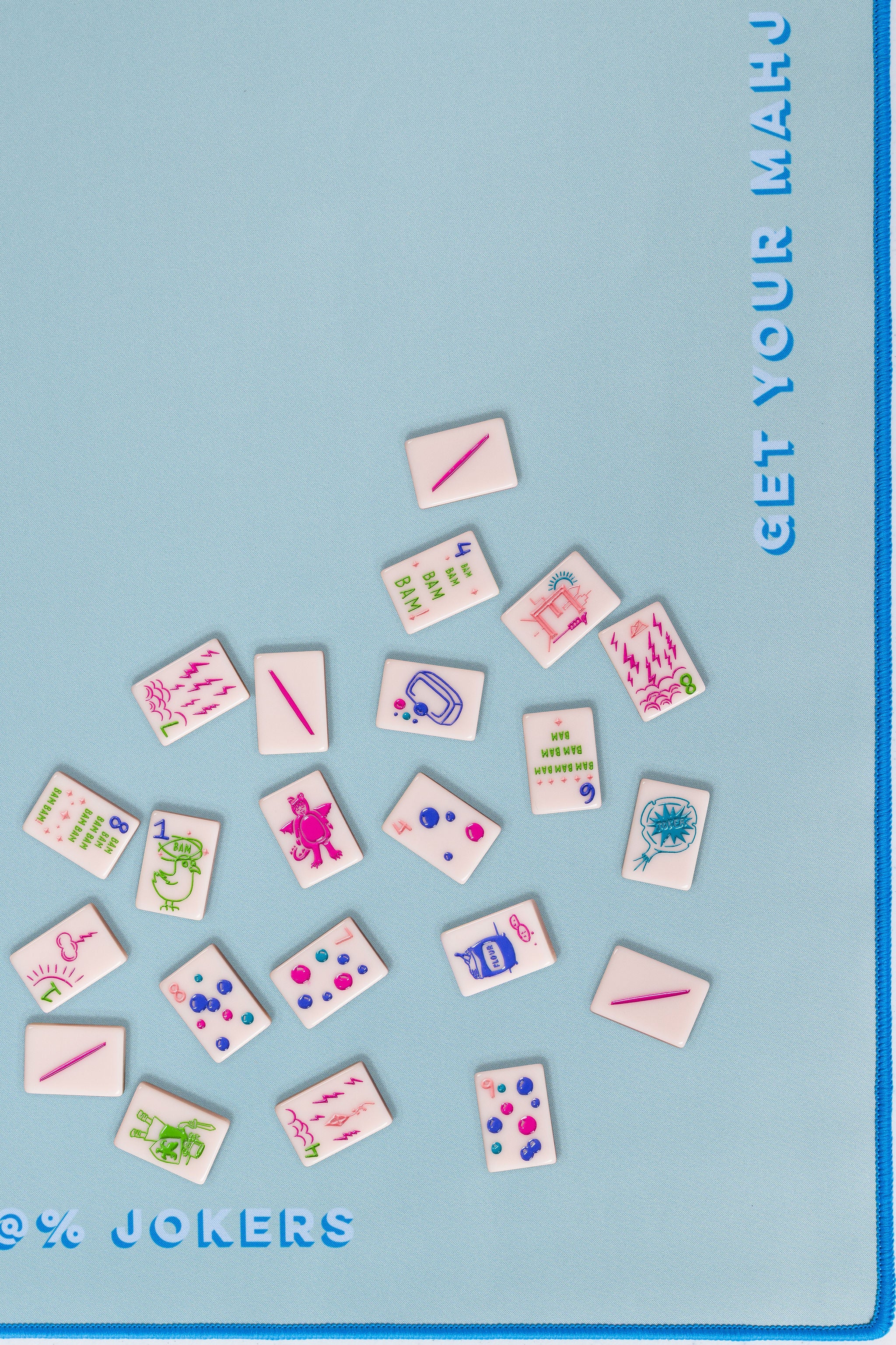 Sage green saying game mat paired mahjong tiles– The Mahjong Line