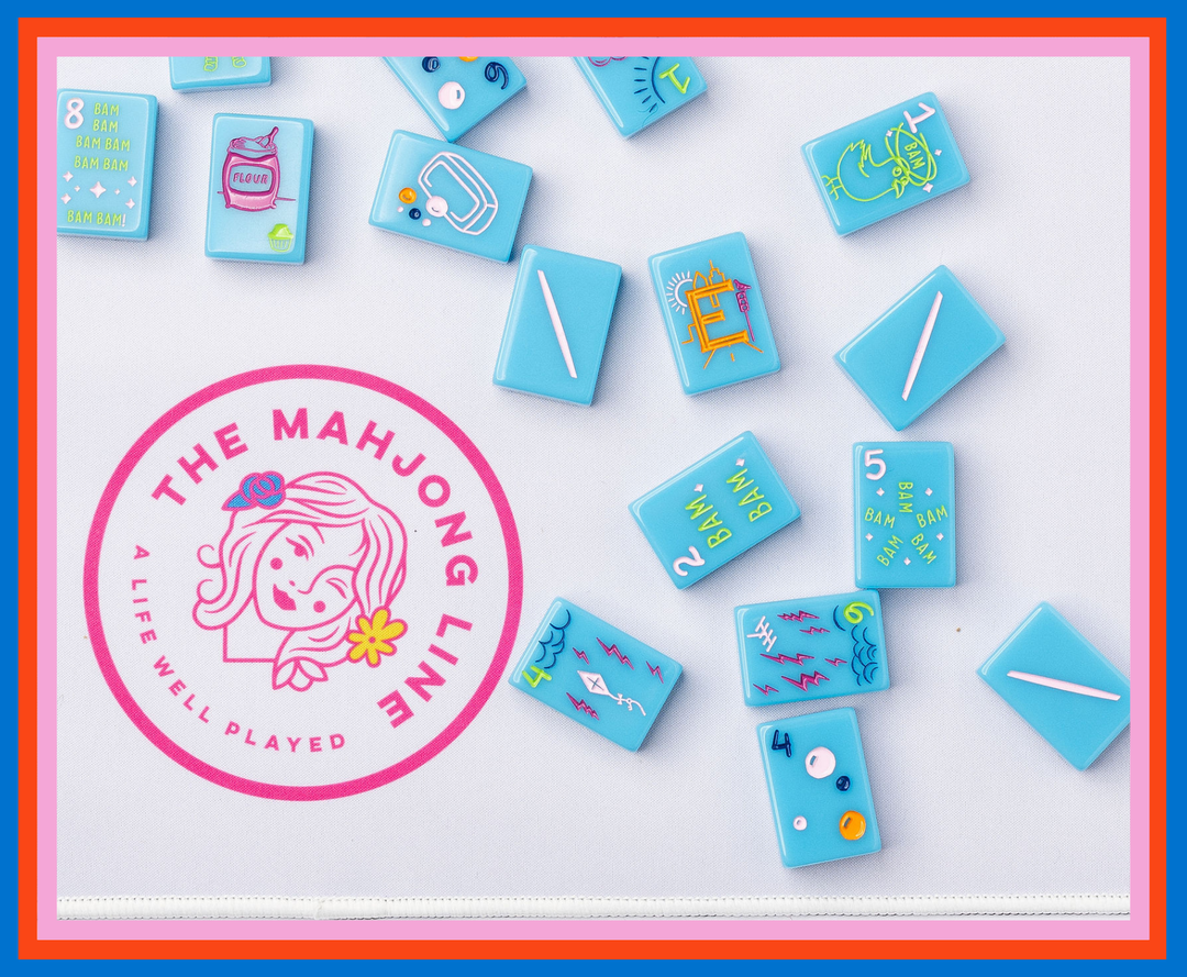 White game mat paired with mahjong tiles– The Mahjong Line